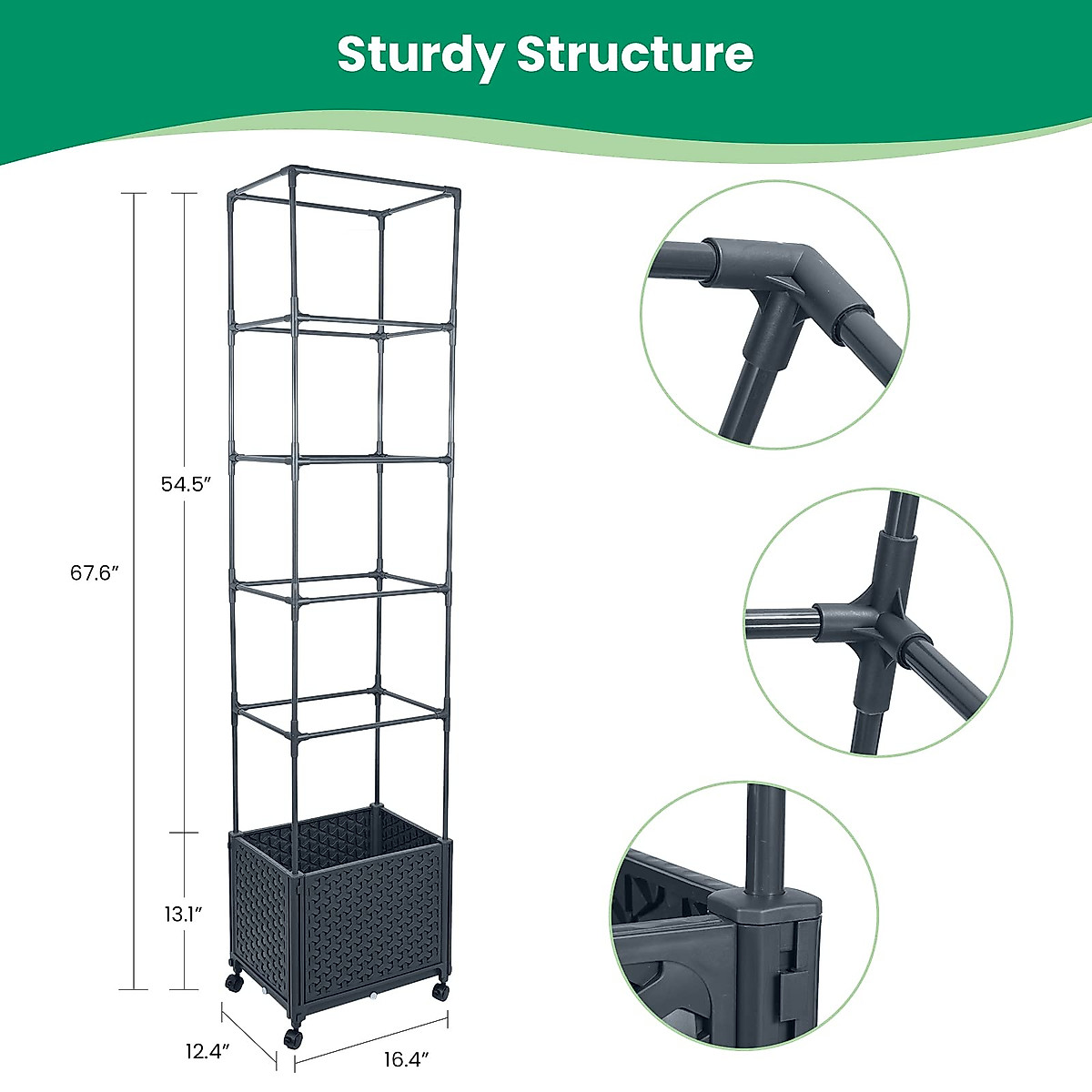 GREEN MOUNT Raised Garden Bed Planter Box with Trellis for Climbing Vegetables Plants, 67.6" Outdoor Tomatoes Planters Tomato Cage w/Wheels
