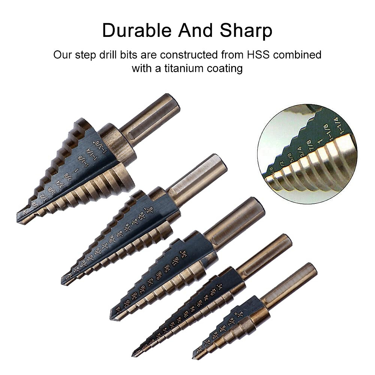 5 Pcs Step Drill Bits Set, Multiple Hole 50 High Steel Sizes Step Drill Bit Tool Set W/Aluminum Case
