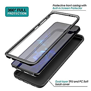 SURITCH Case for Samsung Galaxy S9,【Built in Screen Protector】【Support Wireless Charging】 Rugged Back Cover Hybrid Bumper 360 Protective Case Matte Shockproof for S9 Case 5.8"(Black)