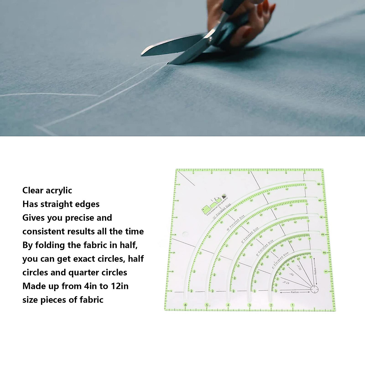 8 Inch Acrylic Quilting Ruler Multifunctional Clear Arcs Fans Quilt Circle Cutter Ruler for Patchwork Sewing Craft Tool