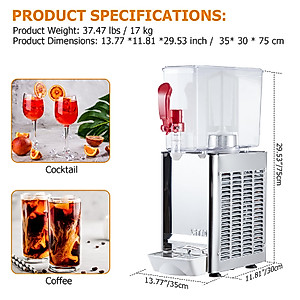 Towallmark Commercial Beverage Dispenser - 2.64 Gallon (10L) Juice Dispenser with 1 Tank, 180W Stainless Steel Iced Tea Drink Dispenser Featuring Food Grade Materials and Thermostat Controller