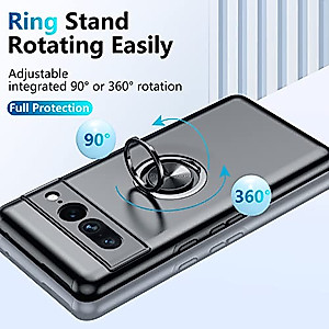 okzilla for Google Pixel 7 Pro Case, with [360 Rotation Ring Bracket Stand] [No Fall-Off Kickstand] [Military Grade Drop Protection] Slim Thin Shockproof Phone Case Cover 6.7 inch - Black