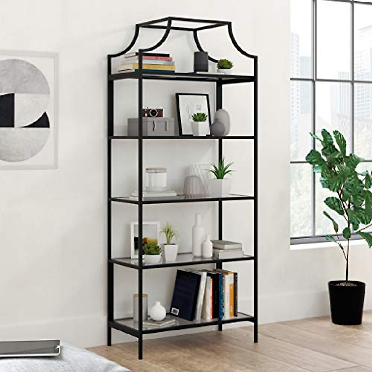 Sauder Harvey Park Bookcase, L: 30.00" x W: 14.49" x H: 70.87", Black Finish