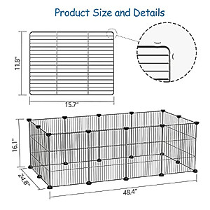 Pet Playpen Pet Fence Hamster Playpen, Guinea Pig Playpen Small Animal Playpen Portable Playpen, Rabbit Playpen Guinea Pig Cages, Metal Wire Fence for Puppys Rabbit Kitten Hedgehog, Portable, Black