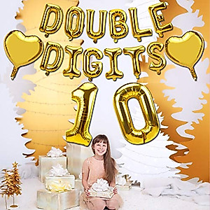 Luxiocio Double Digits 10 Balloon Banner Birthday Decorations - Happy 10th Birthday Party Decorations Supplies - Gold Double Digits Ten Years Old Birthday Decorations for Boys & Girls