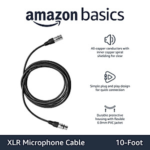 Amazon Basics 2-Pack XLR Microphone Cable for Speaker or PA System, All Copper Conductors, 6MM PVC Jacket, 10 Foot, Black