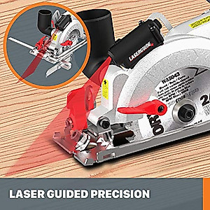 WORX WX427L 6A 4-1/2" Compact Circular Saw, Hand-Held Corded Electric Circular Saw w/Laser Cutting Guide, 6 Saw Blades, Ideal for Wood, Plastic & Metal Cutting