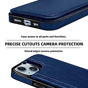 iMangoo for iPhone 14 Case Wallet Credit Card Holder Slots Kickstand, iPhone 13 Flip Cases PU Leather Cash Pocket for Men Women Double Magnet Clasp Protective Phone Cover for iPhone 14 13 6.1" Blue