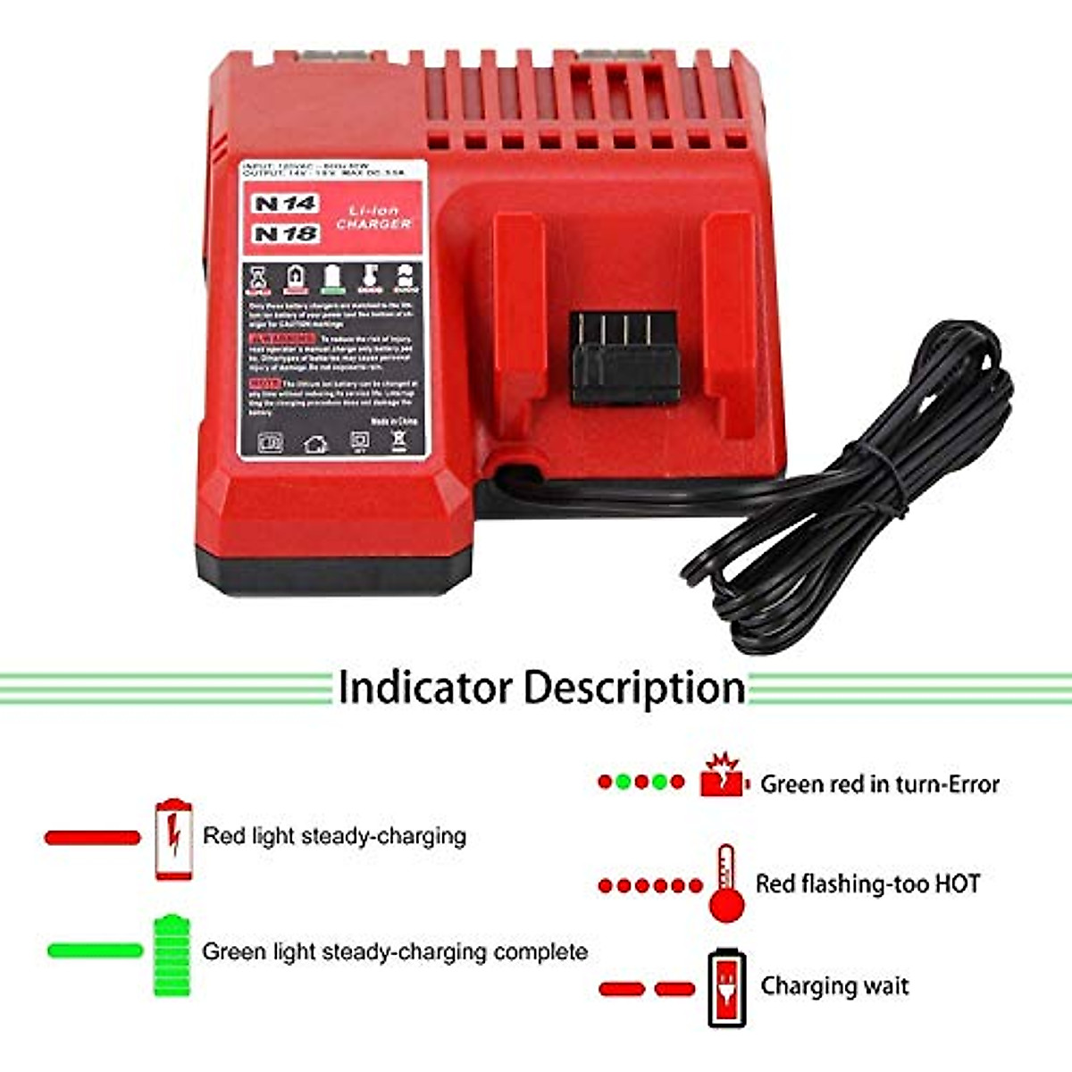 Lithium-ion Battery Charger Multi Voltage Charger Replacement for Milwaukee M18 14.4V-18V 48-11-1850 48-11-1840 48-11-1815 48-11-1828