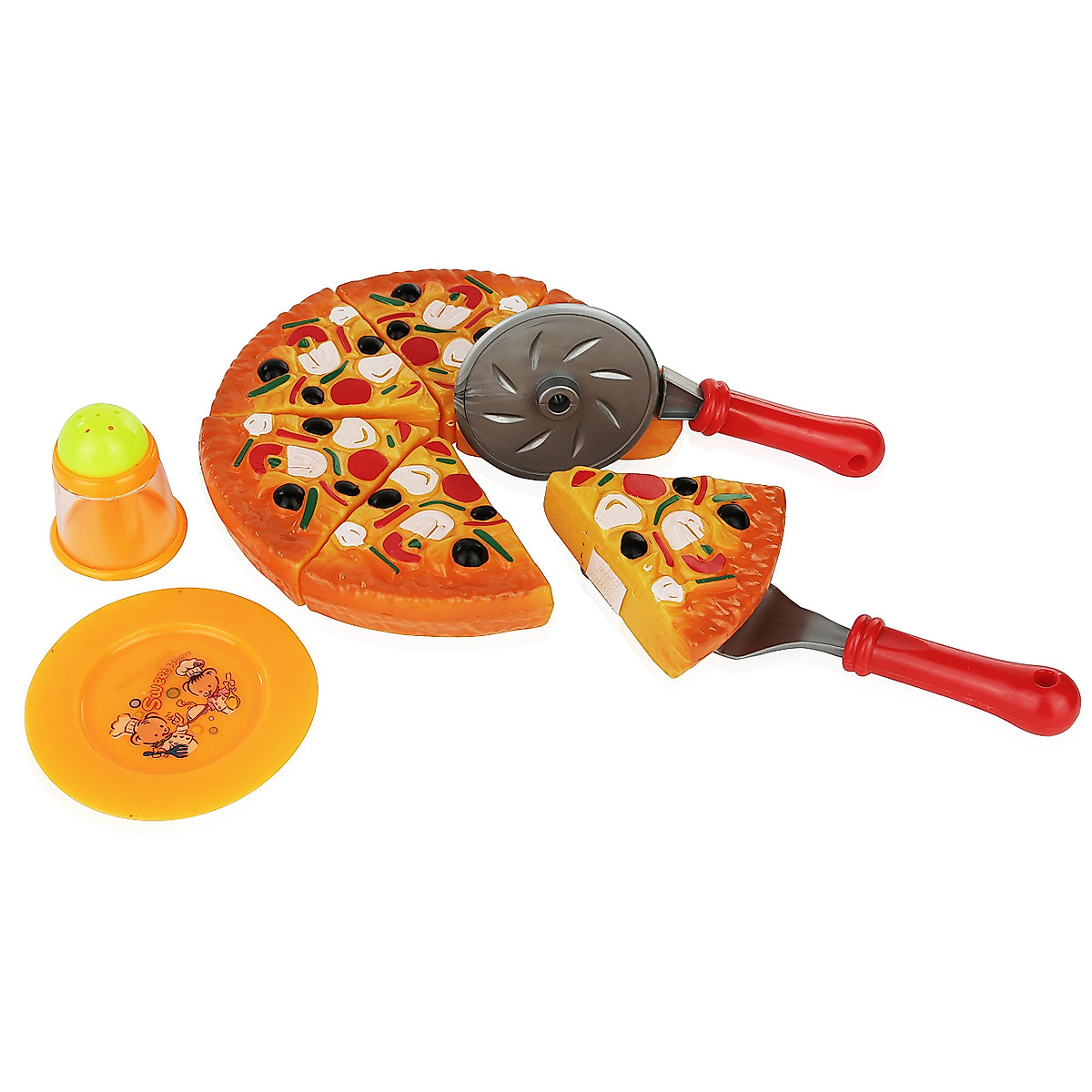 11 Piece Pizza Set for Kids; Play Food Toy Set; Great for a Pretend Pizza Party; Fast Food Cooking And Cutting Play Set Toy.