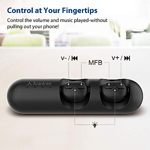 Avantree Mini True Wireless Earbuds for Small Ears Canals, Sport Bluetooth 5.0 Earphones with Volume Track Control & Mic, Clear Sound, Charging Case, 28H Playtime - TWS110
