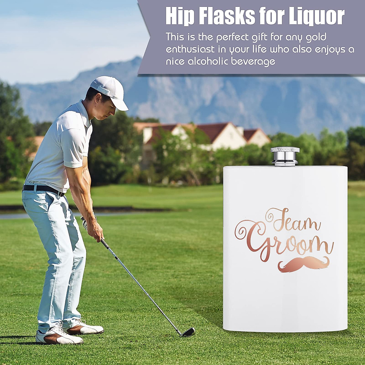 Remerry 4 Pcs Sublimation Flasks Blank 8 oz Hip Flasks for Liquor with Metal Cap and Leakproof Funnel Stainless Steel Flasks for Men DIY Craft Groomsmen Gifts Flask Containers for Christmas Wedding