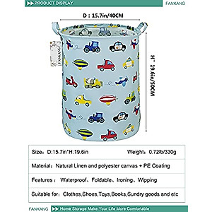 FANKANG Storage Basket, Nursery Hamper Canvas Laundry Basket Foldable with Waterproof PE Coating Large Storage Baskets for Kids Boys and Girls, Office, Bedroom, Clothes,Toys（Car）