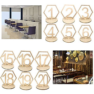 SYCOOVEN Wooden Table Numbers, 1-10 Wedding Table Numbers with Holder Base, Double Sided Hexagon Shape Perfect for Wedding, Party, Events or Catering Decoration(11-20)