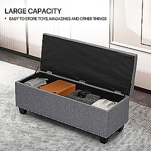 MoNiBloom 42 Inch Long Storage Ottoman for Bedroom, Contemporary Grey Linen Tufted Bench Footrest Foot Stool Upholstered Rectangular Ottoman with 40L Inner Space, 660 Lbs Capacity