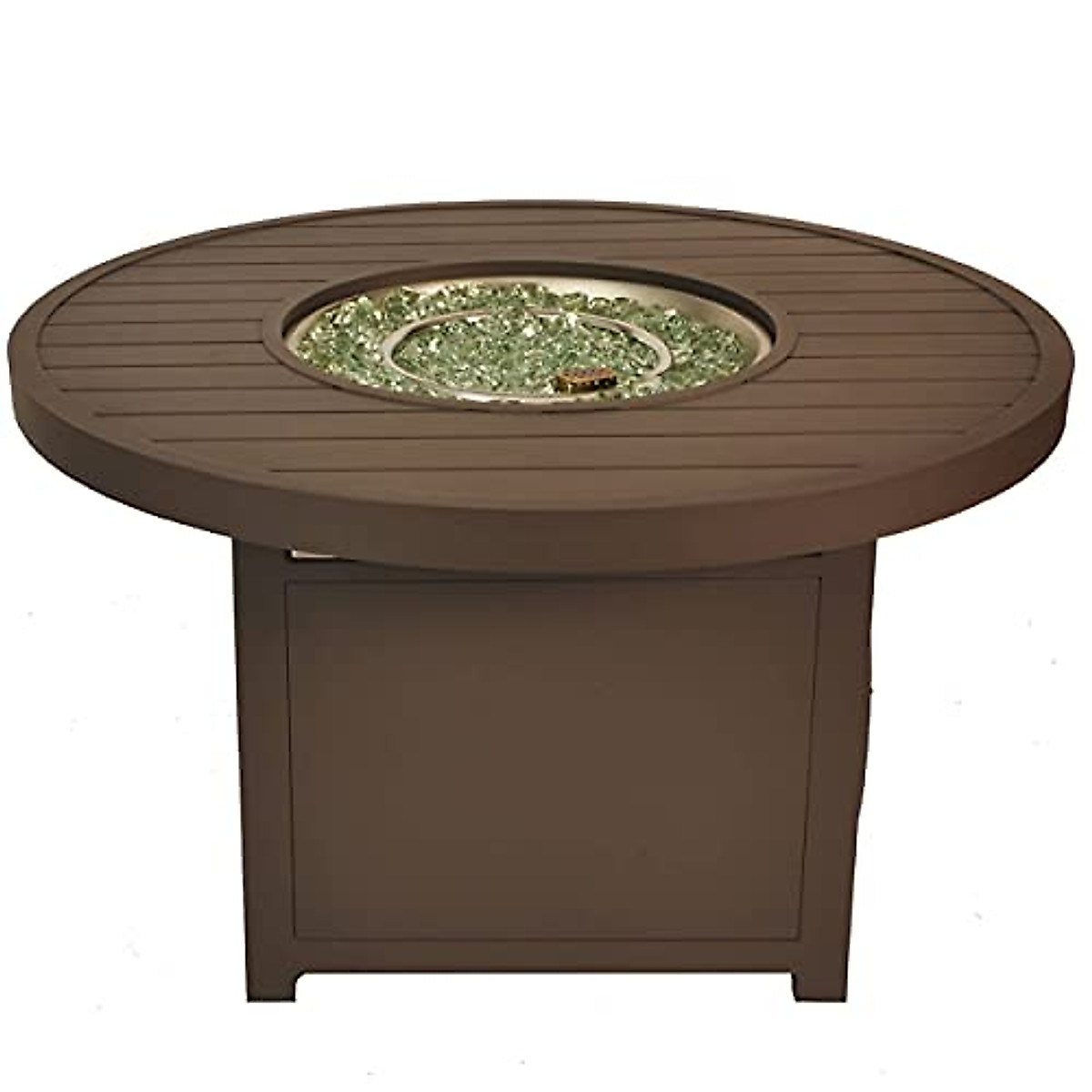 Bluegrass Living GN3R111S 50,000 BTU Round Propane Fire Pit Table for Patio & Deck Use, Aluminum & Wicker, Includes Glass Beads, Wind Guard, Protective Cover, 42-in. x 26-in., Brown