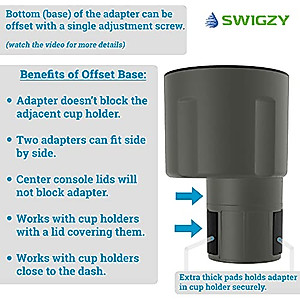 Swigzy Car Cup Holder Expander Adapter (Adjustable) - Holds Hydro Flask, Yeti, Nalgene, Large 32/40 oz. Bottles & Big Drinks - Gray