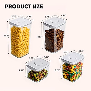 EE Airtight Food Storage Containers Set with Lids - Stackable BPA-Free Containers for Kitchen Pantry Organization, Ideal for Cereal, Snacks, Flour, Sugar, Coffee, and Spaghetti (8-piece)