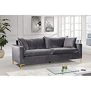 Meridian Furniture Naomi Collection Sofa With Stainless 1 Modern | Contemporary Velvet Upholstered Stainless Steel Base in a Rich Gold or Chrome Finish, Grey