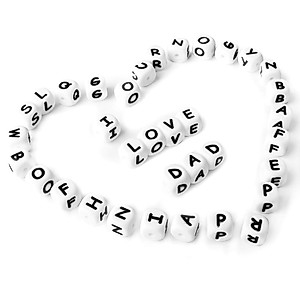 Weekjoey 104PCS Square Silicone Beads English Alphabet 12MM Loose Beads Silicone Letter Beads DIY Bracelet Necklace Women Jewelry Makeing Handmade Supplies