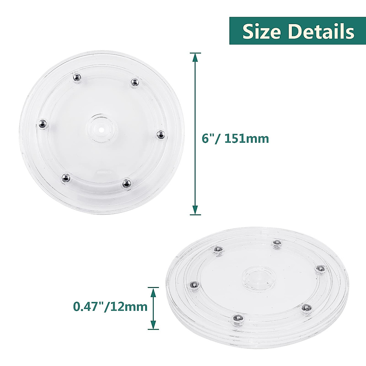 Murtenze 2Pcs 6 Inch Acrylic Turntable Organizer, Rotating Swivel Stand Spinner with Steel Ball Bearings for Kitchen Corner Cabinets Spice Rack Cake Decorating. (150mm,Clear)