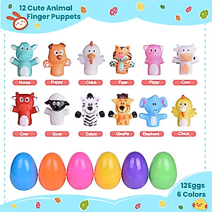 FUN LITTLE TOYS 12 PCs Easter Eggs Prefilled with Animal Finger Puppets, Easter Party Favors, Easter Basket Stuffers, Fillers Easter Egg Hunt, Goodie Bags Fillers, Classroom Prizes (12PCS)