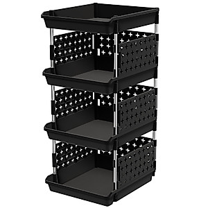 Lifewit Stackable Storage Bins, 4 Tier Stackable Baskets for Closet, Playroom, Kitchen, Food, and Pantry Organization, Large Capacity Stackable Storage Containers Shelves, 13.8 x 11.8 x 28.3 inch