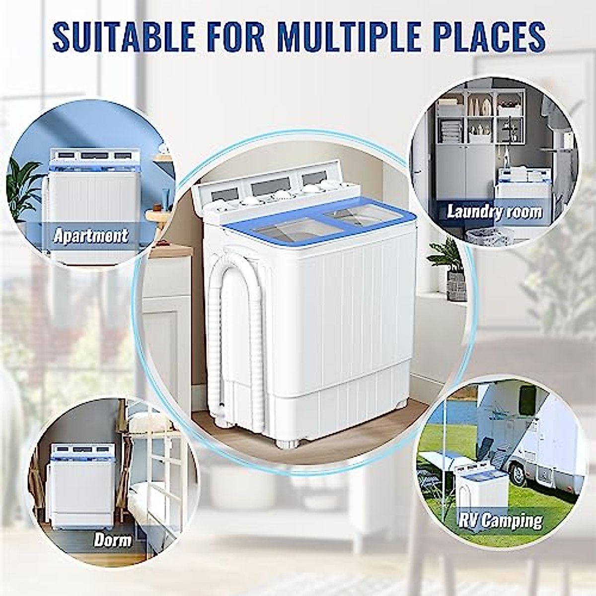 INTERGREAT Portable Washing Machine with Twin Tub, 17.6 Lbs Portable Washer and Dryer Combo, Mini Washing Machine for Camping, Dorms, College Apartments, RV, Rooms (Blue)