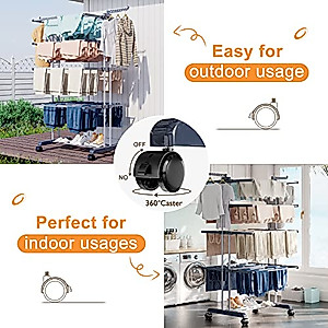 Raybee Clothes Drying Rack Folding Indoor 5-Tier 73.6" H Laundry Drying Rack Oversized Drying Rack Clothing Foldable Clothes Rack Drying with Wheels Outdoor Use