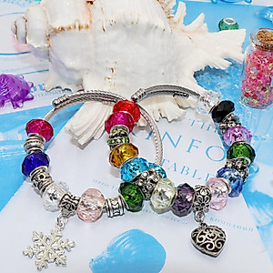 Guoxin Large Hole Glass Beads Murano Glass Beads Assorted Faceted European Lampwork Spacer Loose Bracelets Beads Silver Plated Cores Charms for DIY Crafts Jewelry Making 50 Pcs Mixed