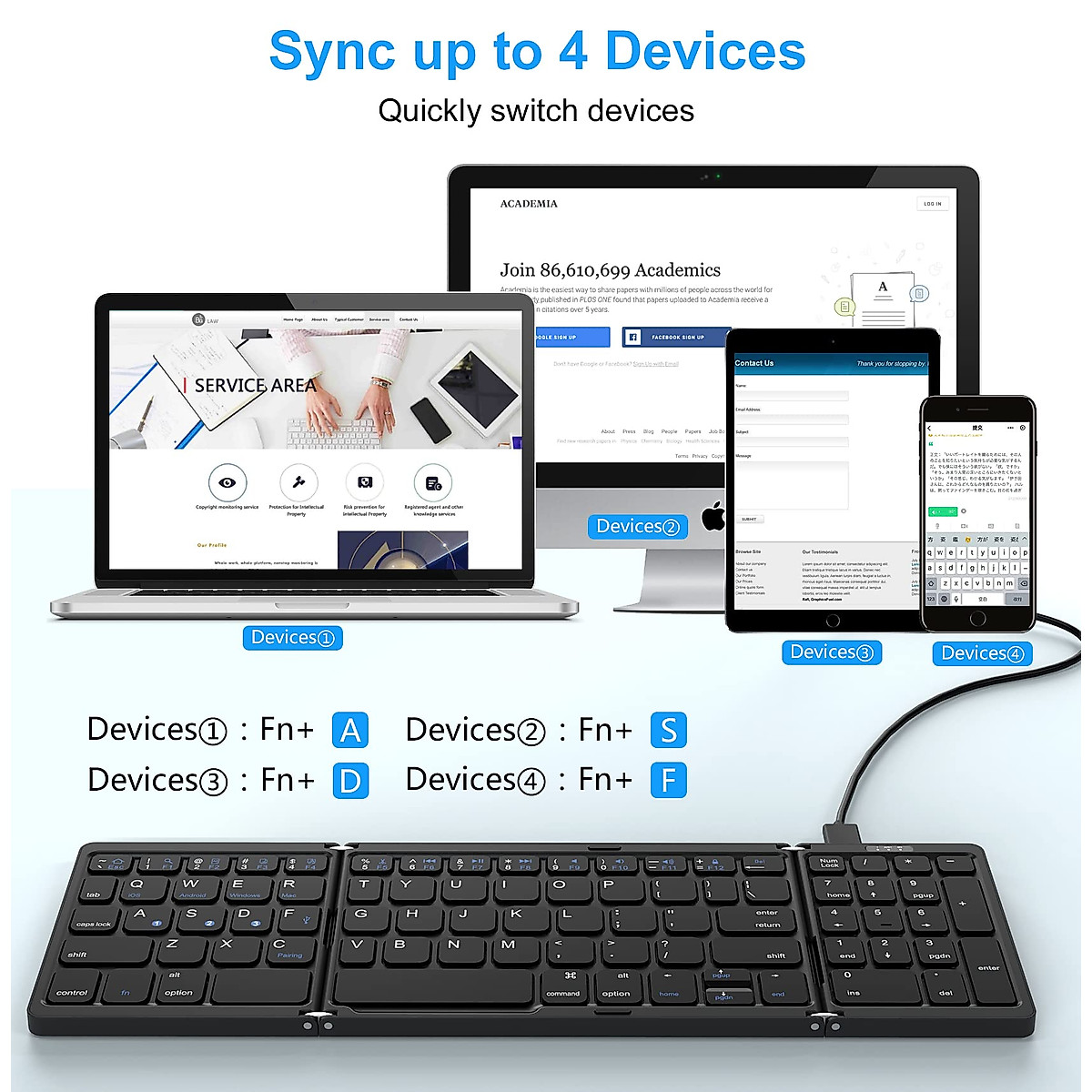 Erkovia Foldable Bluetooth Keyboard, Wireless Portable Keyboard with Numeric Keypad, Dual Modes Bluetooth/USB Wired Travel Keyboard for iOS/MacOS, Android, Windows Device(Not Full Size)