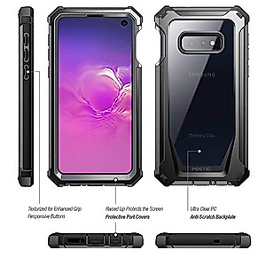 Poetic Galaxy S10e Rugged Clear Case, Full-Body Hybrid Bumper Cover, Support Wireless Charging, Includes Built-in-Screen Protector, Guardian Series, Case for Samsung Galaxy S10e 2019, Black
