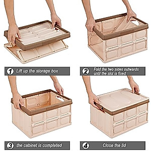 Foldable Storage Boxes with Lids [3-Pack] Collapsible Plastic Storage Bins Organizer Containers Baskets Cub with Cover,Stackable Utility Crates Storage Box (Brown, 30L)