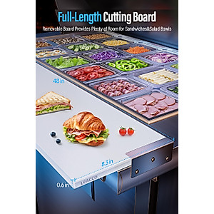 Leacco Refrigerated Sandwich Salad Prep Table, Commercial Workstation Refrigerators with 18 Pans, 48"