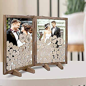 GLM Wedding Guest Book Alternative with Sign, 160 Hearts and 4 Large Hearts, Guest Book Wedding Reception, Rustic Wedding Decorations for Reception, Wedding Decor (Brown)