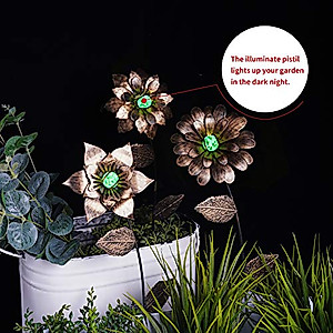 Flower Garden Stake Decor Metal Outdoor Flower Glow in Dark Yard Lawn Ornaments Decor,Set of 3,Gold Flower
