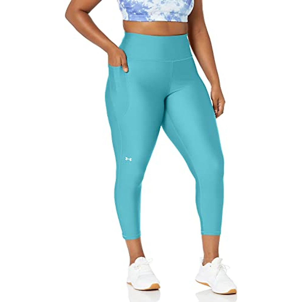 Under Armour Women's Standard HeatGear High Waisted Ankle No-Slip Leggings, (433) Glacier Blue / / White, Large
