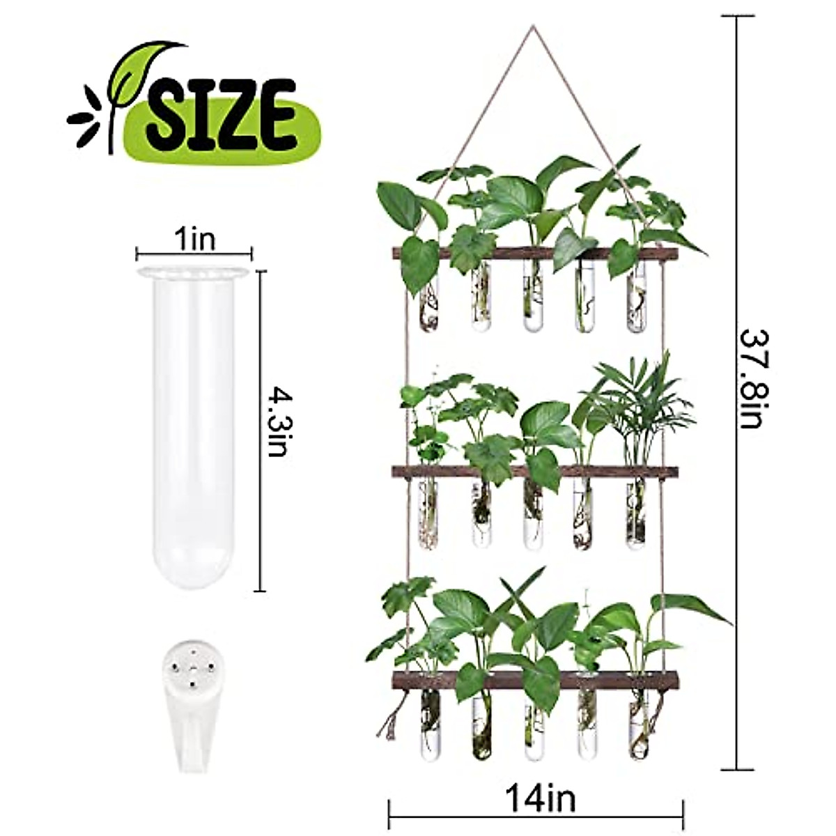 XXXFLOWER Wall Hanging Propagation Station with Wooden Stand 5 Glass Test Tubes 3 Tiered Planters Wall Terrarium for Home Office Plant Hanger Flower Vases Wall Decor Hydroponic Cuttings