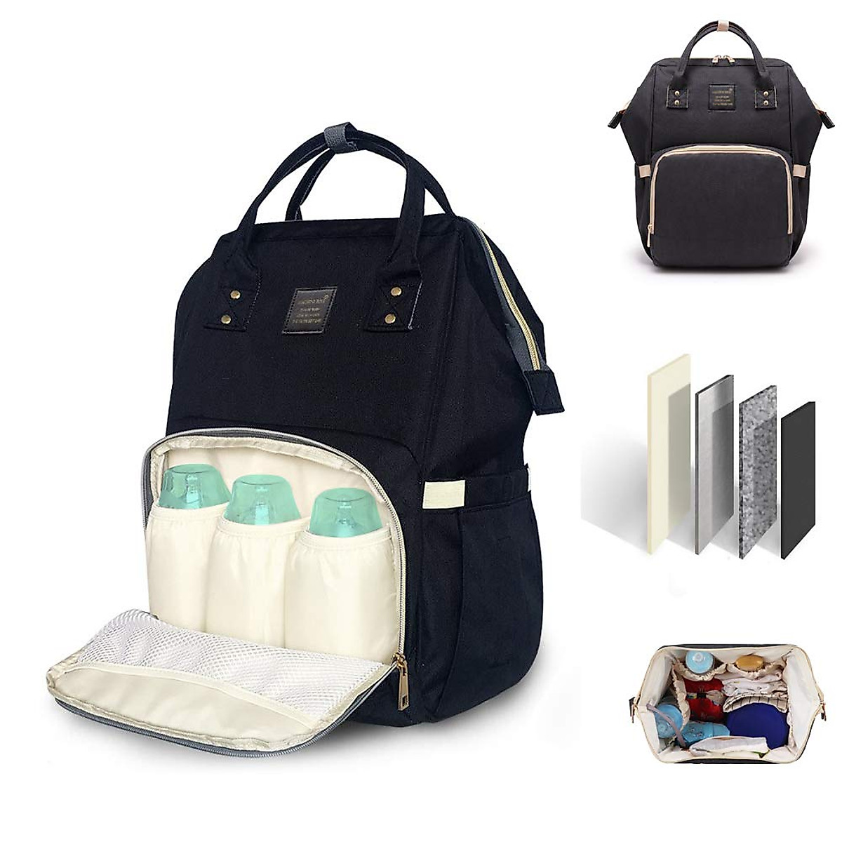 Kazila Diaper Bag Waterproof Travel Backpack Maternity Bag for Mom Dad, Black, Medium