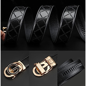 Civantiya Ratchet Belt for Men - Mens Belt Leather Black Designer 1 3/8" for Casual Jeans - Adjustable Belt Trim to Fit