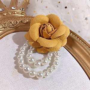 ZZ ZINFANDEL Bohemian Pearl Safety Brooch Pins Flower Brooch Hair Flowers Hairpin Brooch Headpieces,Brooch Pins Shawl Clips for Women Girls Vintage Collar Brooch (Yellow)