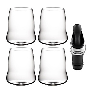 Riedel SL Stemless Wings Cabernet/Sauvignon Wine Glass (4-Pack) and Wine Pourer with Stopper Bundle (3 Items)