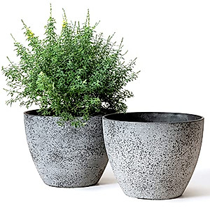 Flower Pots Outdoor Indoor Planter - 11.3 inch Garden Pots Tree Planter for Patio, Deck,Garden,Rock Gray,Set of 2
