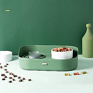 FUUIE Bowls for Food and Water Cat Bowl 2 in 1 Cat Multilayer Bowl Pet Water Food Feeding Double Bowls with Storage for Dring Feeding Neck Protection Feeder (Color : Green)
