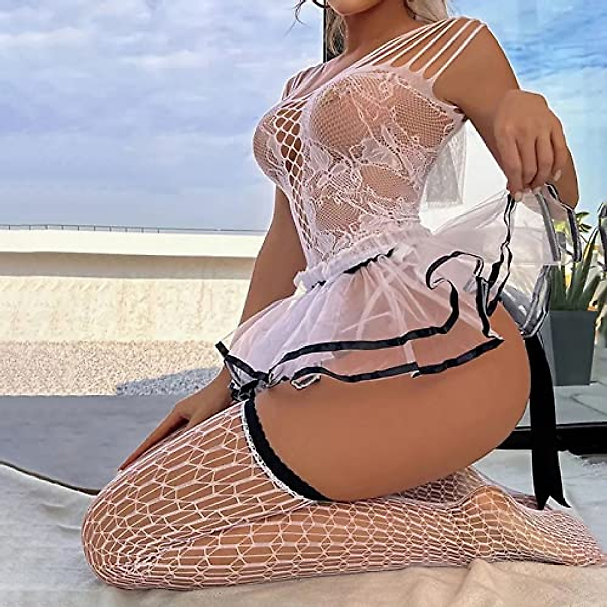 Women's Sexy Lingerie Mesh Sheer Chemise Naughty Sex Babydoll Teddy Slutty See Through Nighty Underwear Mini Dress Nightie Goth Honeymoon Nightgown Slutty Bdsm Cheeky Underwear Black