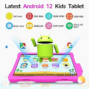 10.1 Inch Kids Tablet,Android 12 Tablet for Kids with Parent Control,1280x800 HD IPS,3GB+32GB,6000mAh Dual Camera WiFi Bluetooth Tablet,Children Tablet with Shock-Proof Case YouTube Netflix(Pink)