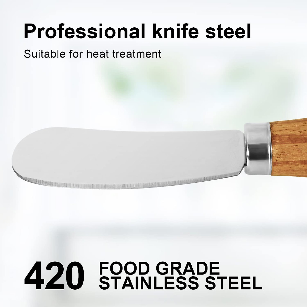 Cheese Knife Set, Cute Standing Butter Knife Food Grade 420 Stainless Steel Cheese Spreader Knives Butter Spreader with Wooden Handle for Fruit, Picnic,Charcuterie , Party, 4.7 Inch, 2 Pieces (2 pack)