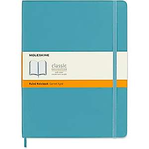 Moleskine Classic Notebook, Soft Cover, XL (7.5" x 9.5") Ruled/Lined, Reef Blue, 192 Pages