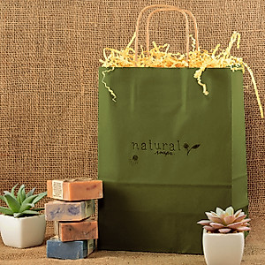 Green Gift Bags – 8x4x10 100 Pack Small Olive Kraft Shopping Bags with Handles, Customizable Craft Paper Euro Tote Bags for Boutique, Retail, Wedding Guests, Holiday, Birthday, Small Business, Bulk