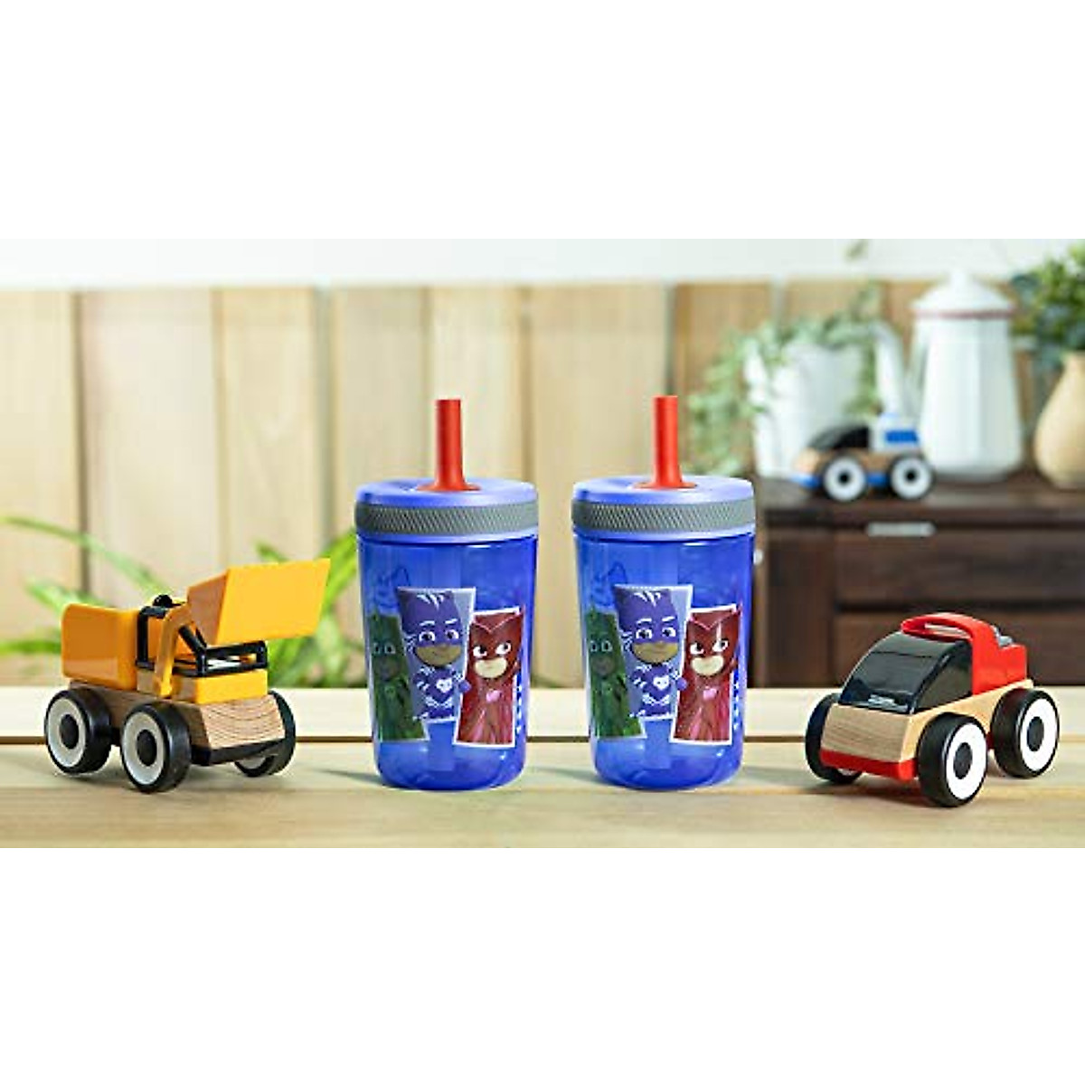 Zak Designs Kelso Tumbler 2pc Set, Leak-Proof Screw-On Lid with Straw Made of Durable Plastic and Silicone, Perfect Bundle for Kids, 2 Count (Pack of 1), PJ Masks Catboy Owlette Gekko
